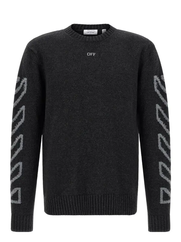 Off-White Diagonal Arrow Fuzzy Crewneck Jumper - Grey