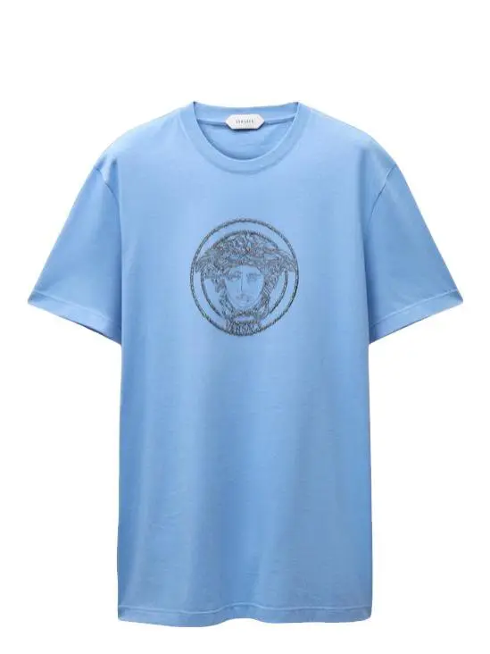 Versace Embellished Crewneck T-shirt - Light Blue