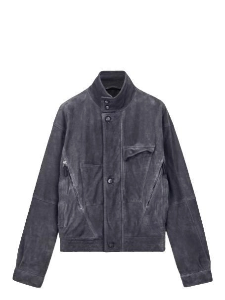 Giorgio Armani Stand Collar Leather Jacket - Grey