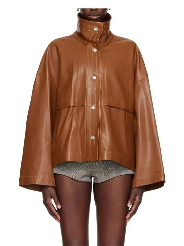 Nour Hammour Stand Collar Drop Shoulder Casual Jacket - Caramel