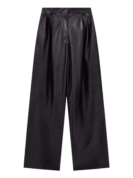 Giorgio Armani Nappa Leather Pleated Wide-leg Trousers - Blue