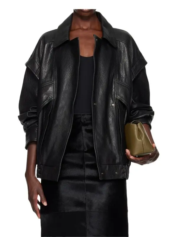 Nour Hammour Collared Leather Jacket - Black
