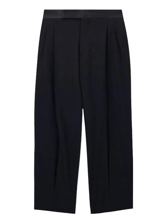 Giorgio Armani Pure Virgin Wool Crepe Oversized Trousers - Black