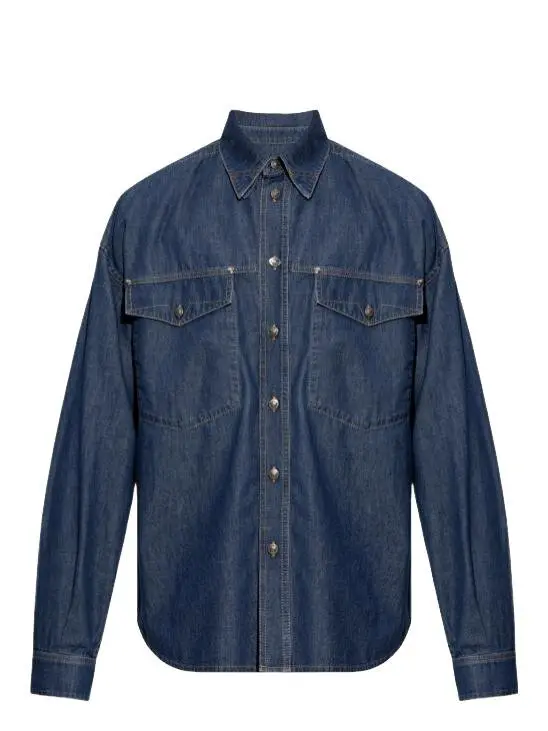 Versace Logo-embroidered Denim Shirt - Blue