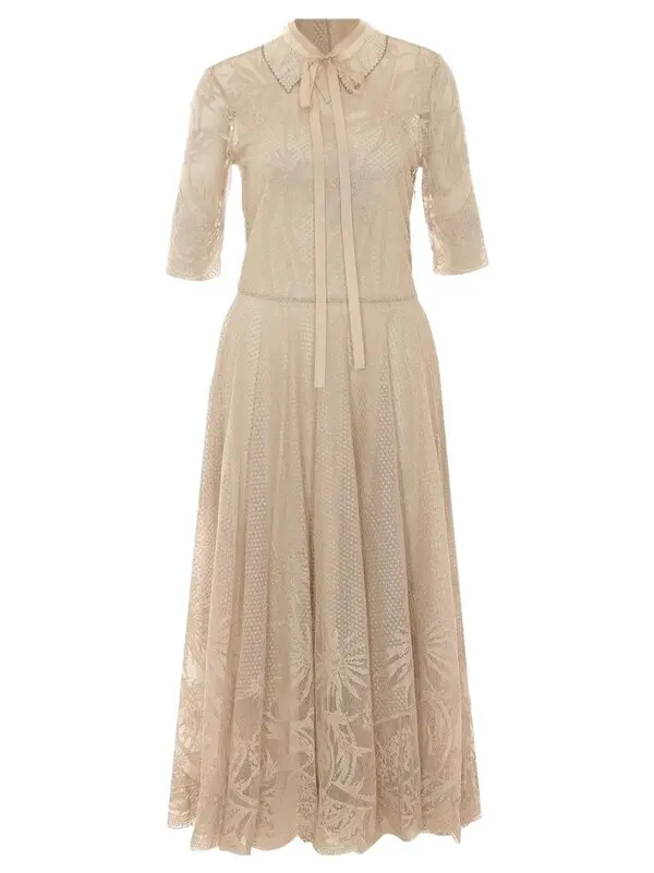 Fabiana Filippi Lace Midi Shirt Dress - Beige