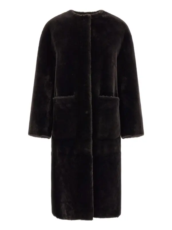 BLANCHA Long-sleeved Fur Coat - Brown