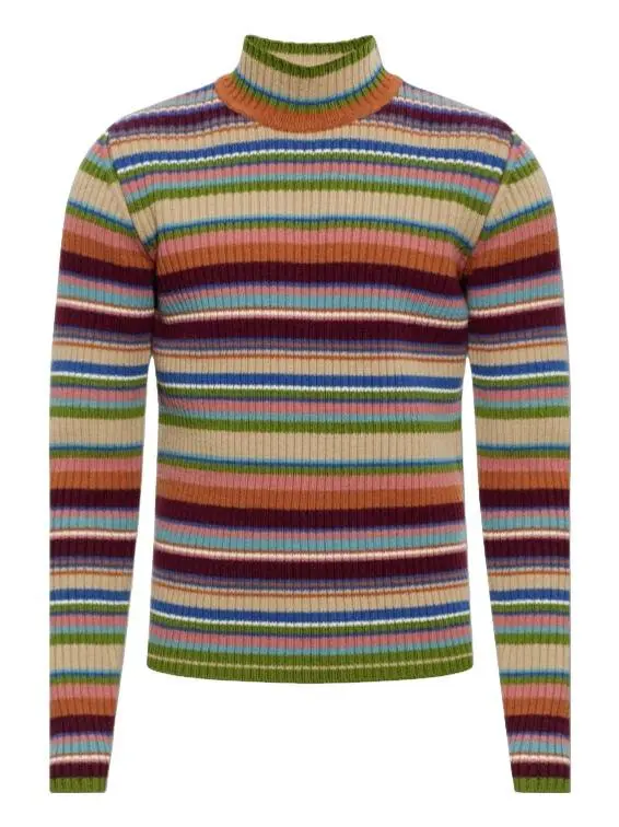 Dries Van Noten Striped High Neck Long Sleeve Sweater - Multi-color
