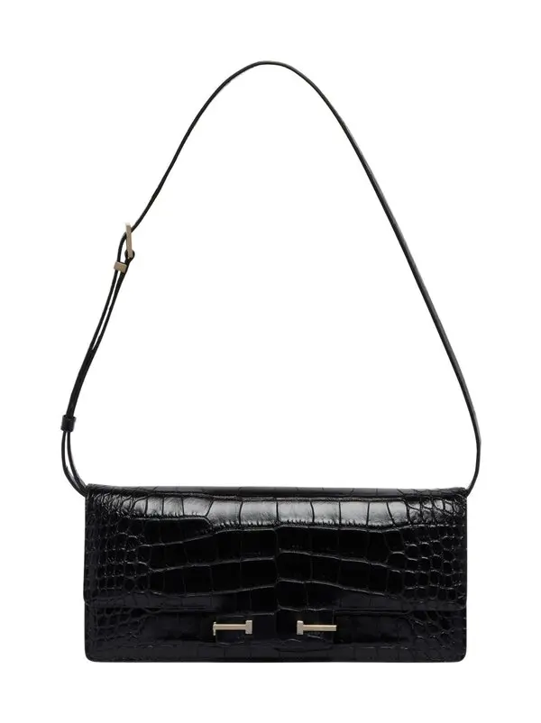 TOM FORD Embossed Crocodile Shoulder Bag - Black