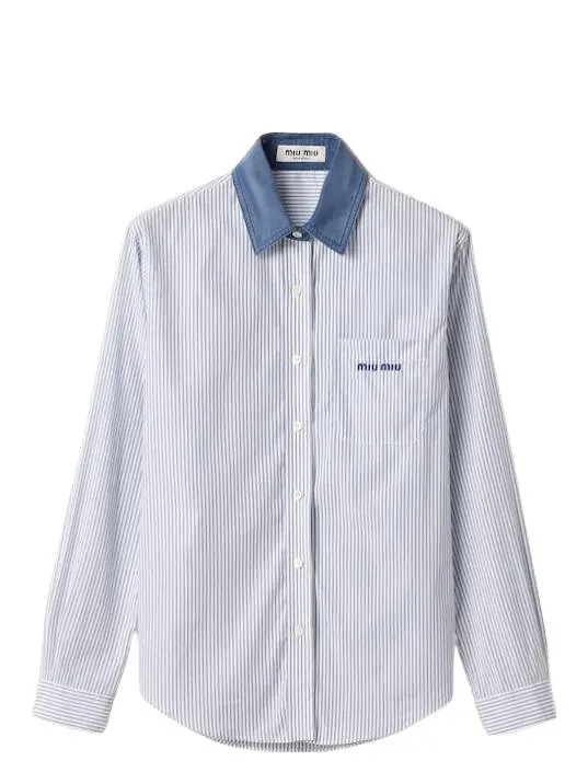 Miu Miu Striped Poplin Shirt With Contrast Collar - Blue/white