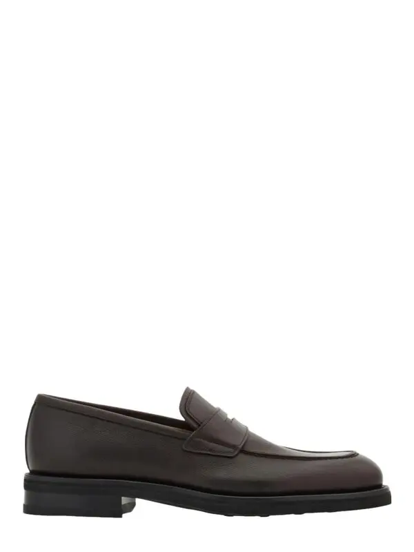 FERRAGAMO Calfskin Leather Penny Loafer - Brown