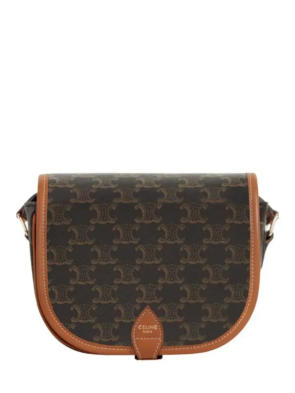 Celine Medium Folco Bag In Triomphe Canvas And Calfskin - Tan