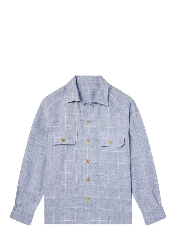 Ralph Lauren Purple Label Clayburn Checked Linen Shirt - Blue