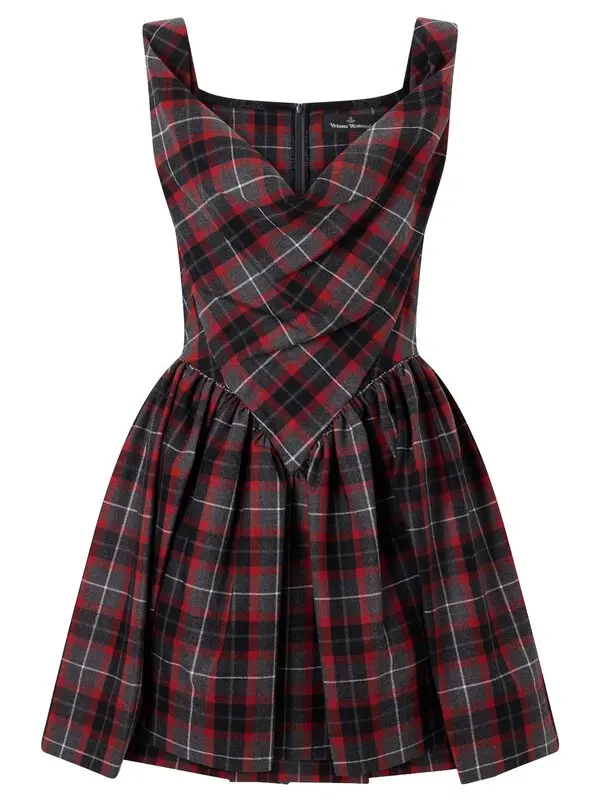 VIVIENNE WESTWOOD Sunday Draped Checked Wool-blend Mini Dress - Black