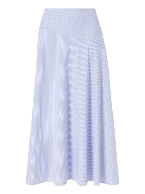 Theory Gathered Striped Cotton-blend Poplin Midi Skirt - Blue