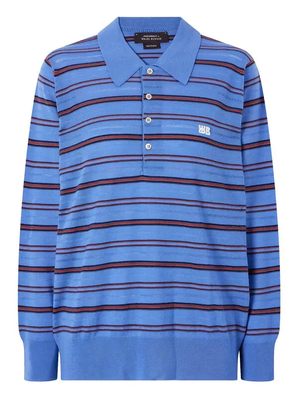WALES BONNER Striped Wool And Cotton Polo Shirt - Blue