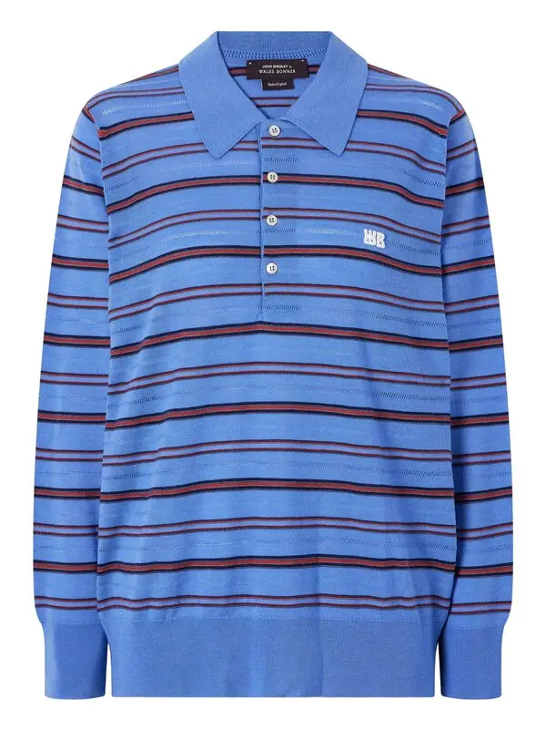 WALES BONNER Striped Wool And Cotton Polo Shirt - Cobalt Blue
