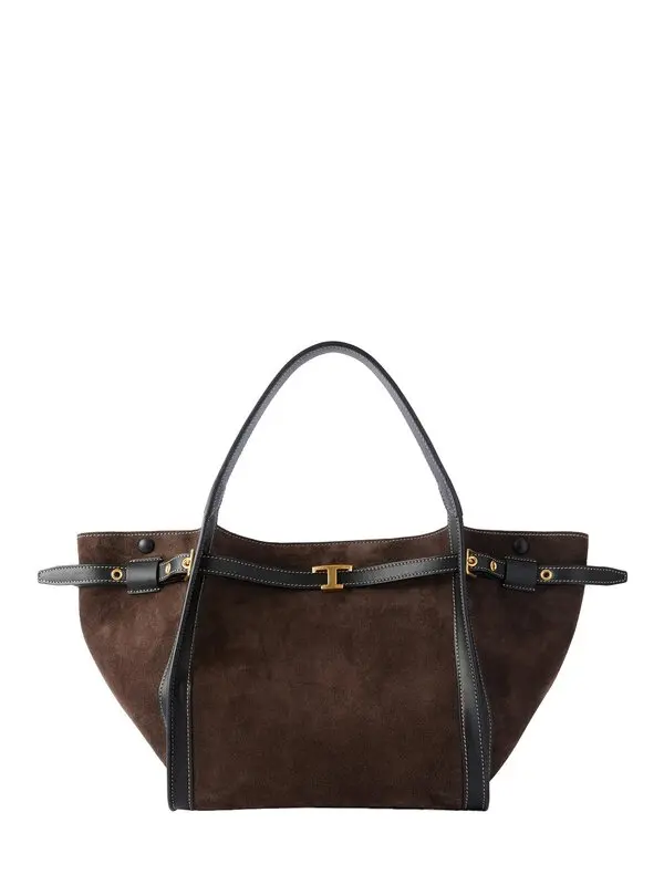 TOD'S Tim Small Suede And Leather Tote - Brown