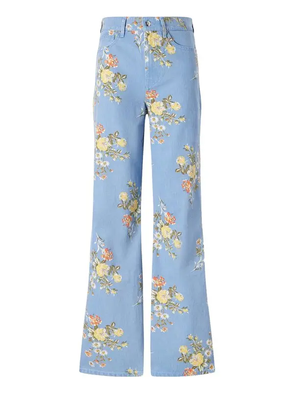 Veronica Beard Taylor Floral Print High-rise Wide-leg Jeans - Blue