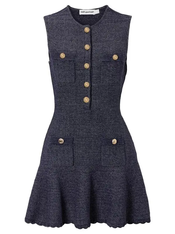 SELF-PORTRAIT Scalloped Knitted Cotton-blend Mini Dress - Blue