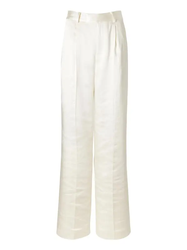 SELF-PORTRAIT Pleated Satin Straight-leg Pants - Neutrals