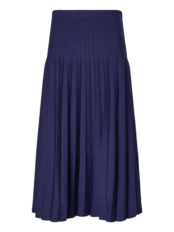 Staud Lena Pleated Knitted Midi Skirt - Midnight Blue