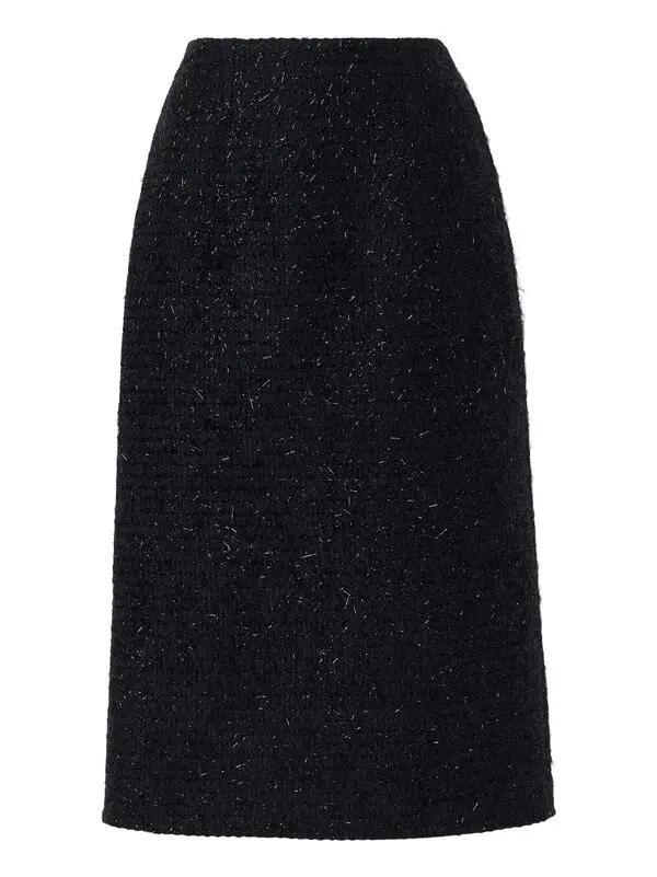Simone Rocha Shearling-trimmed Metallic-tweed Midi Skirt - Black