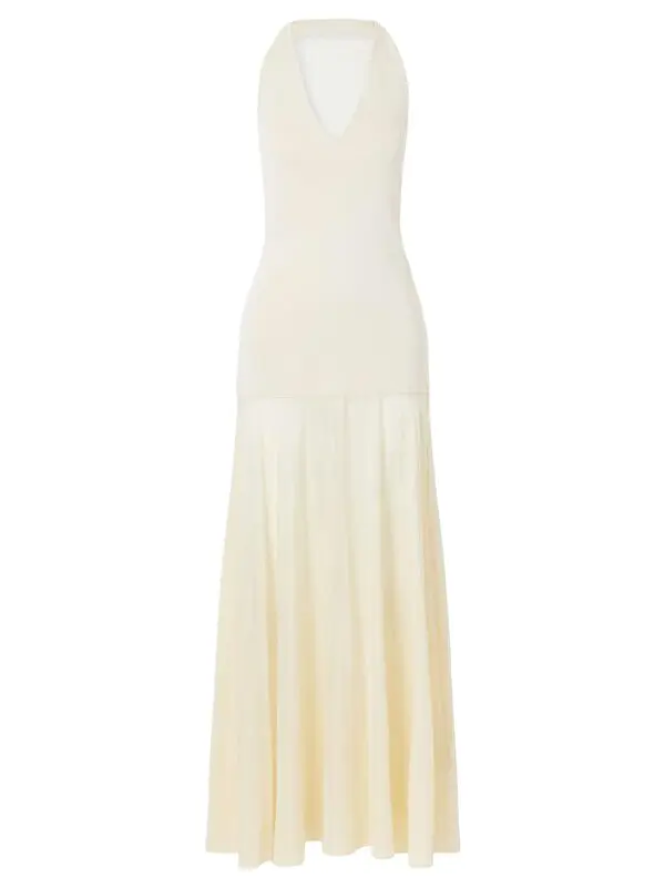 ST. AGNI Halterneck Maxi Dress With Sheer Mesh Skirt - Cream