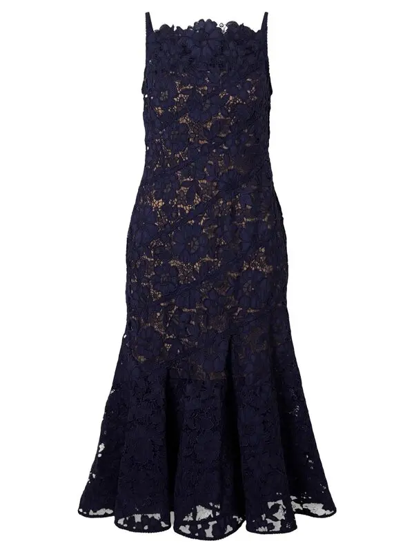 SELF-PORTRAIT Scalloped Lace Midi Dress - Blue