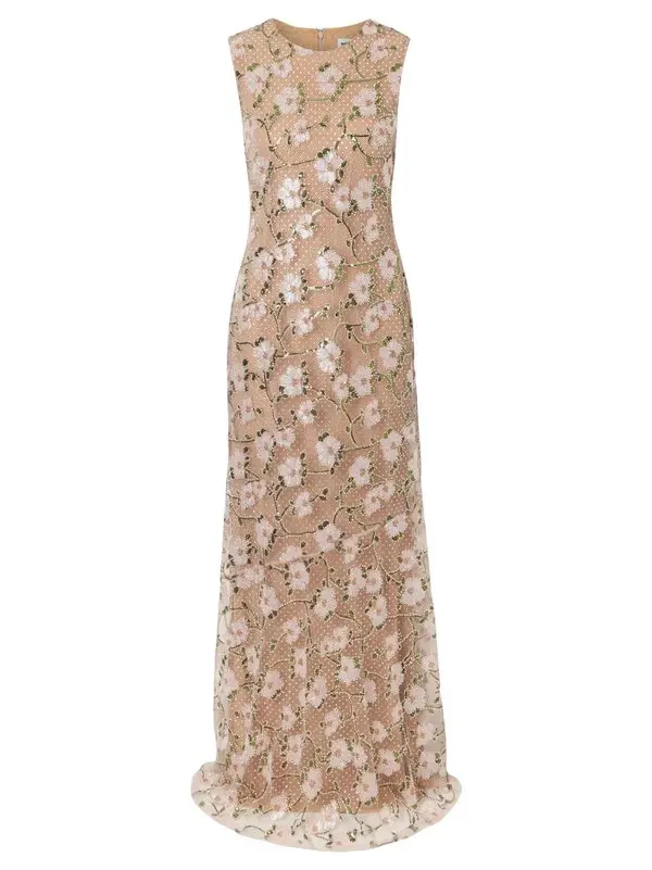 SELF-PORTRAIT Sequin-embellished Floral Mesh Maxi Dress - Pink