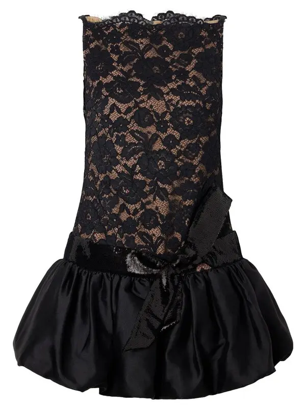 SELF-PORTRAIT Sequin-bow Lace And Satin Mini Dress - Black