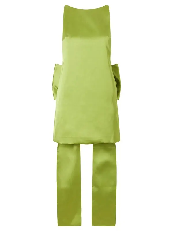 SELF-PORTRAIT Bow-detailed Satin Mini Dress - Green