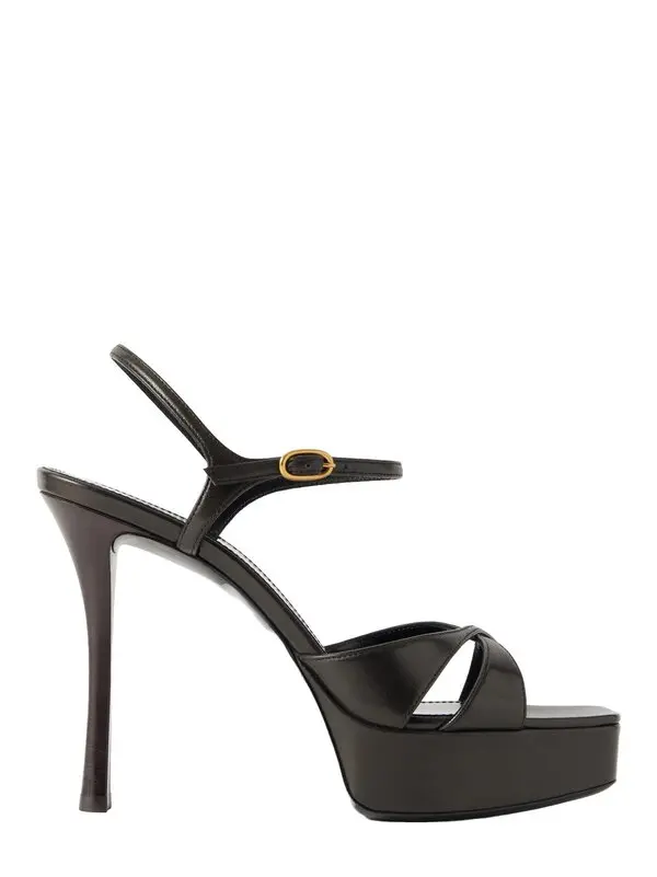 Saint Laurent Debbie Leather Platform Sandals - Brown