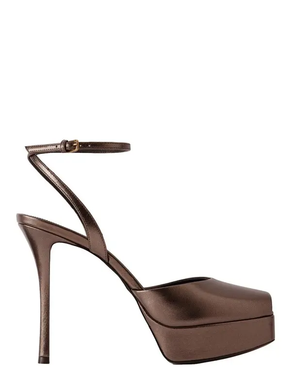 Saint Laurent Le Scandale" Metallic Leather Platform Pumps - Brown