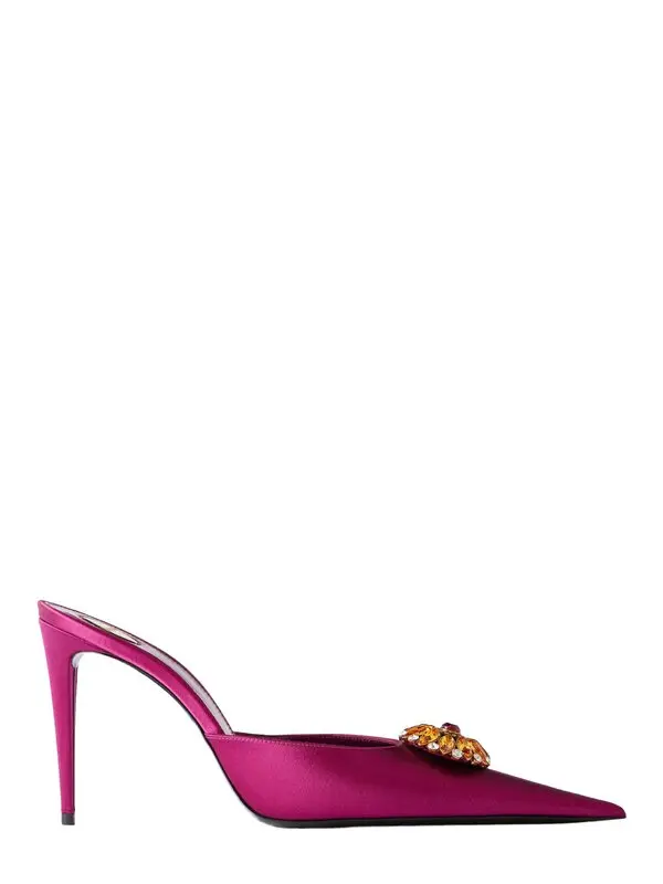 Saint Laurent Cosmo 95 Embellished Satin Pumps - Red