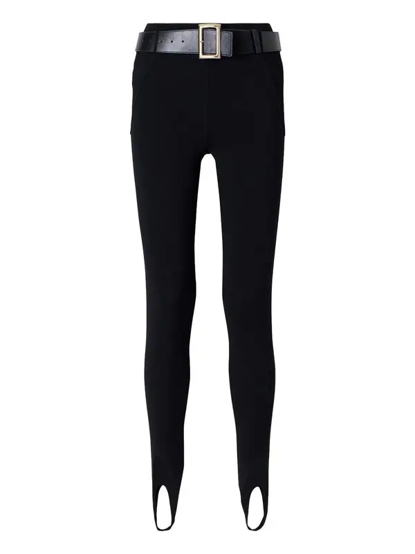 SELF-PORTRAIT Belted Stretch-jersey Stirrup Leggings - Black