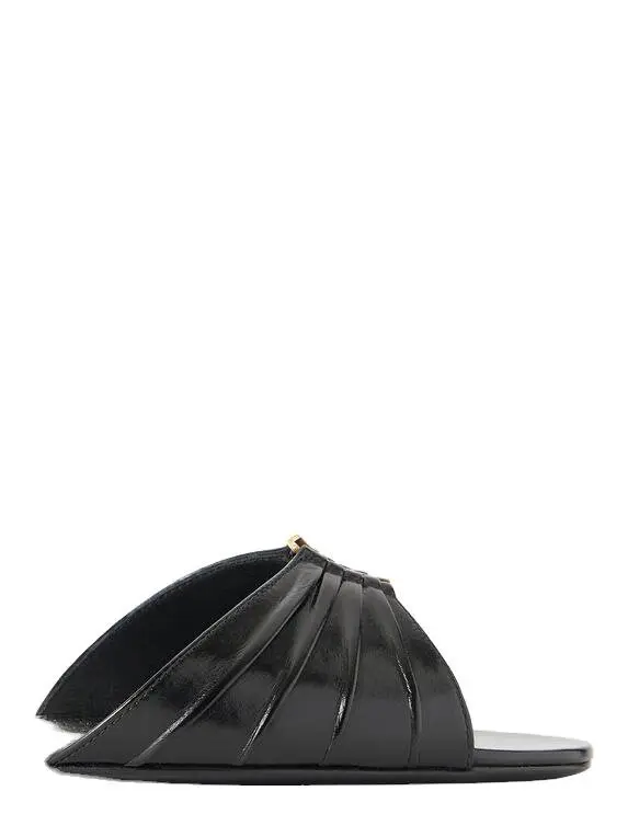 Saint Laurent Embellished Glossed-leather Slides - Black