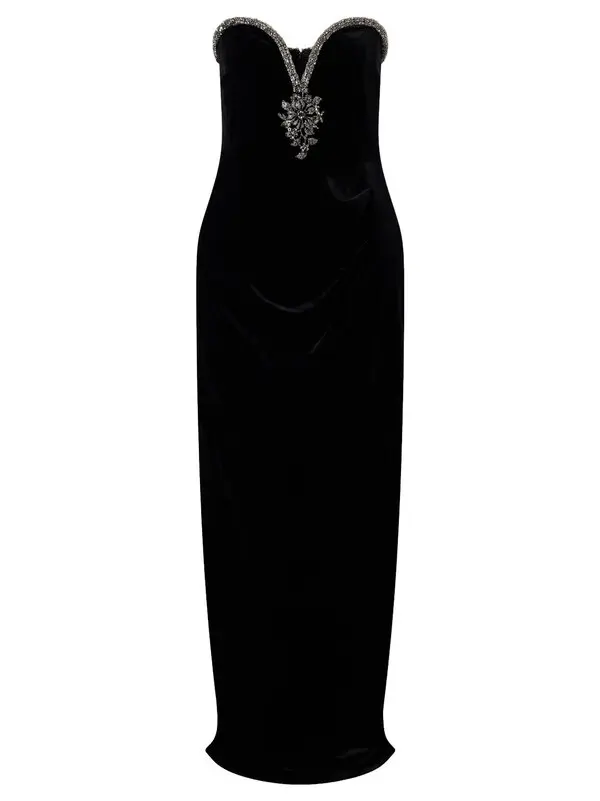 SELF-PORTRAIT Crystal-embellished Velvet Maxi Dress - Black