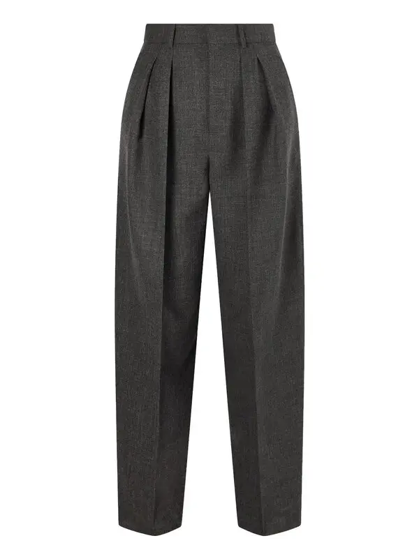 Saint Laurent Wool Wide-leg Pleated Trousers - Gray
