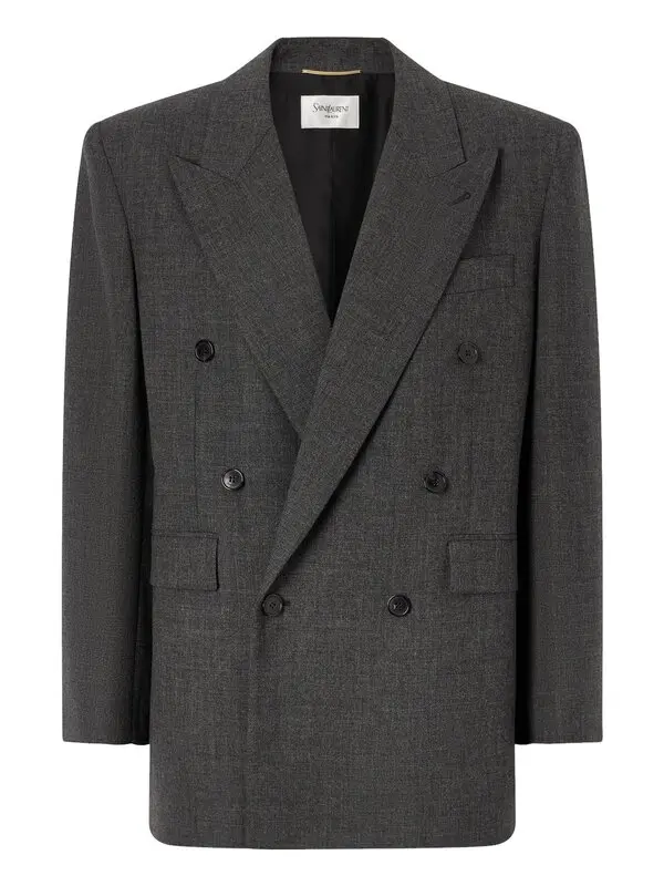 Saint Laurent Wool Double-breasted Blazer - Gray