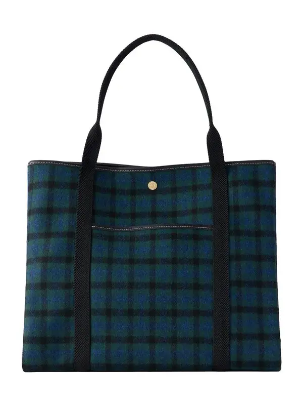 Rue De Verneuil Traversée Checked Canvas Tote With Leather Trim - Blue