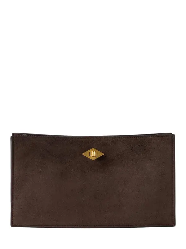METIER Ease Suede Clutch With Detachable Shoulder Strap - Brown
