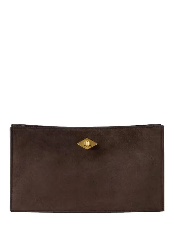 METIER Ease Suede Clutch With Detachable Shoulder Strap - Brown