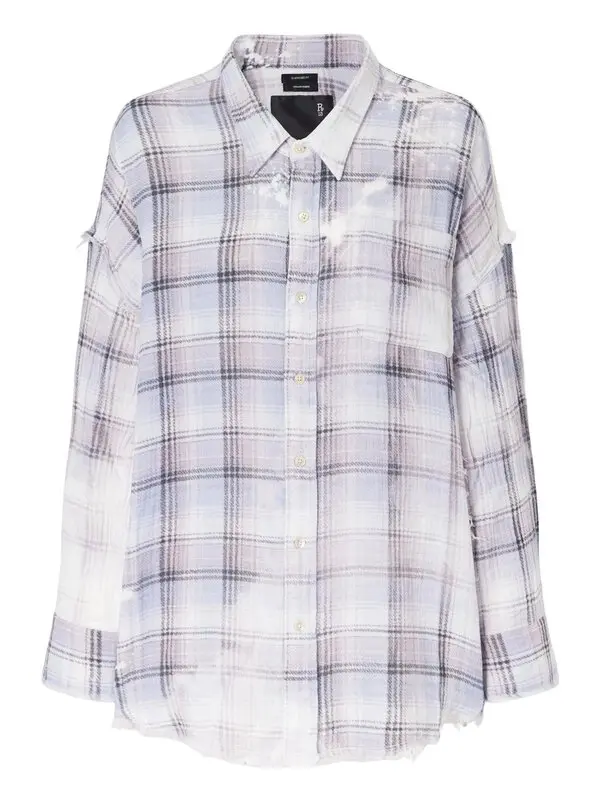 R13 Distressed Checked Crinkled Cotton Gauze Shirt - Blue