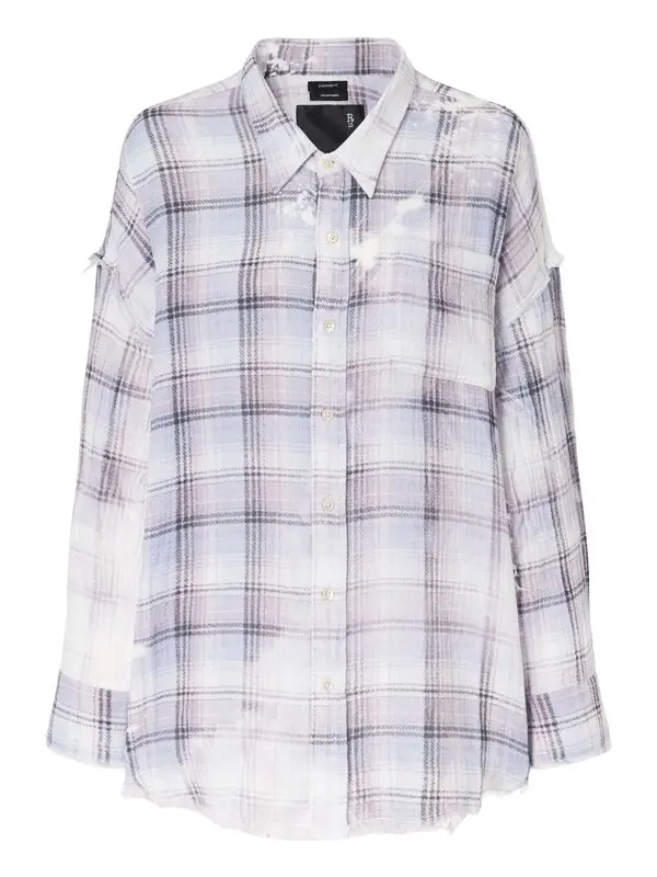 R13 Distressed Checked Crinkled Cotton Gauze Shirt - Bright Blue