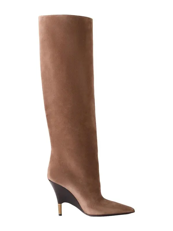 Khaite Bella Suede Knee-high Boots - Neutrals