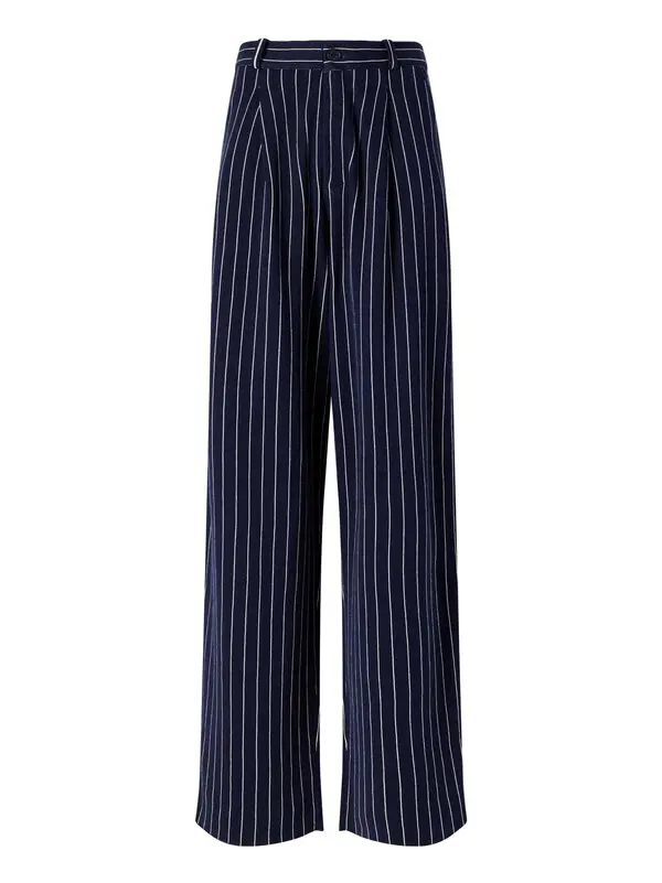Guest In Residence Carpenter Pinstriped Cotton And Silk-blend Knit Straight-leg Pants - Navy