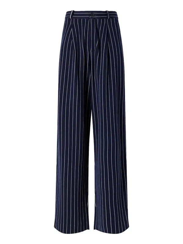 Guest In Residence Carpenter Pinstriped Cotton And Silk-blend Knit Straight-leg Pants - Navy
