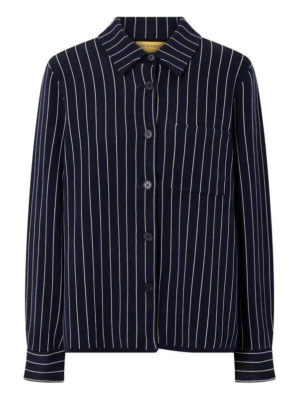 Guest In Residence Pinstriped Cotton And Silk-blend Shirt Cardigan - Blue