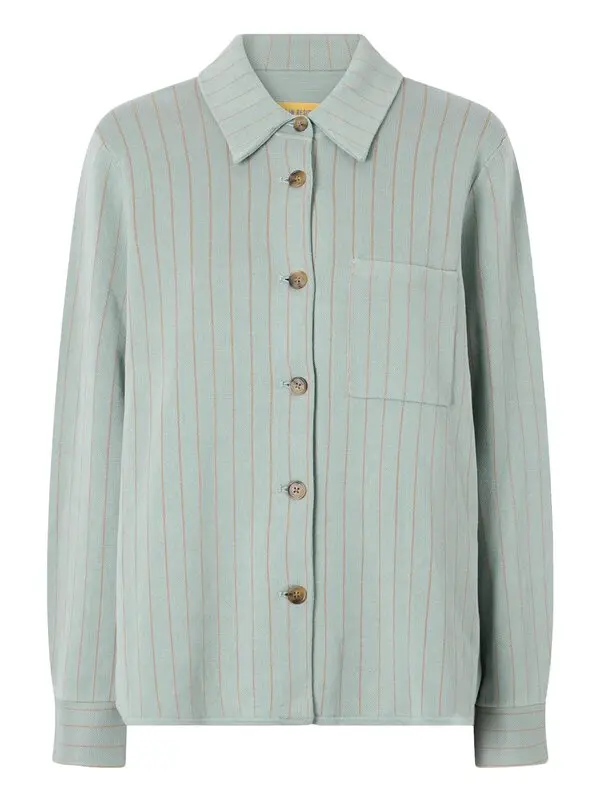 Guest In Residence Pinstriped Cotton And Silk-blend Shirt Cardigan - Green