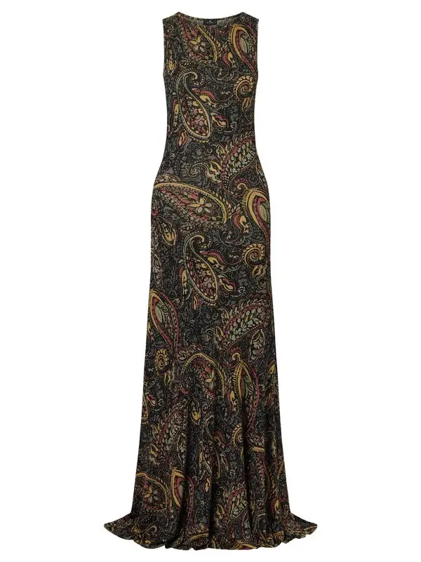 Etro Paisley-print Metallic Ribbed-knit Maxi Dress - Green